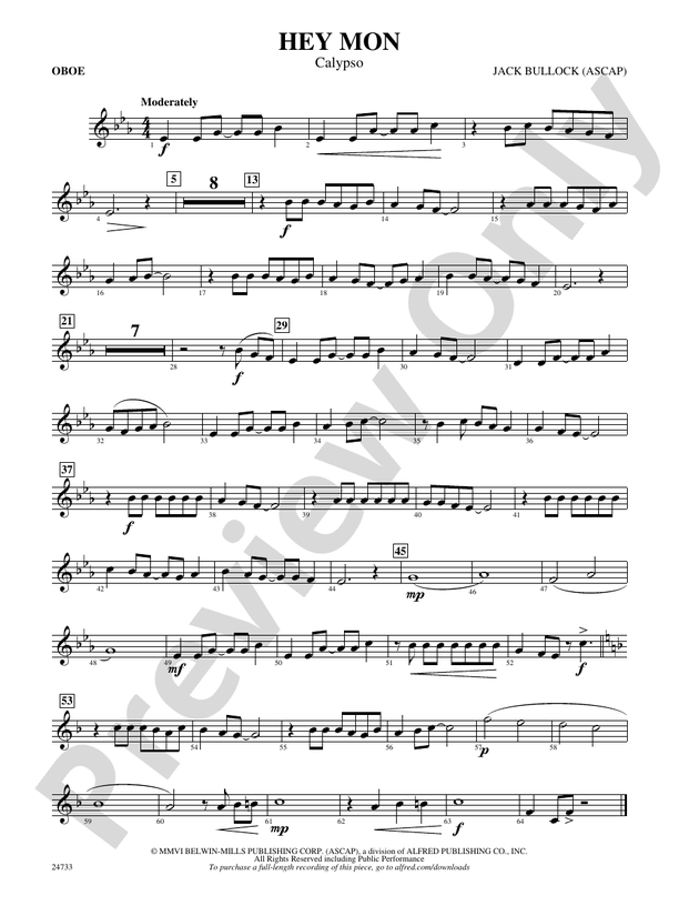Hey Mon (Calypso): Oboe: Oboe Part - Digital Sheet Music Download