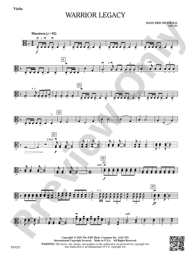 Warrior Legacy: Viola: Viola Part: Soon Hee Newbold - Digital Sheet ...