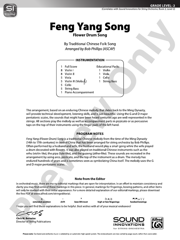 Feng Yang Song: Score: String Orchestra Score - Digital Sheet Music Download