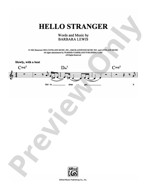 Hello Stranger: Lead Sheet: Barbara Lewis - Digital Sheet Music Download