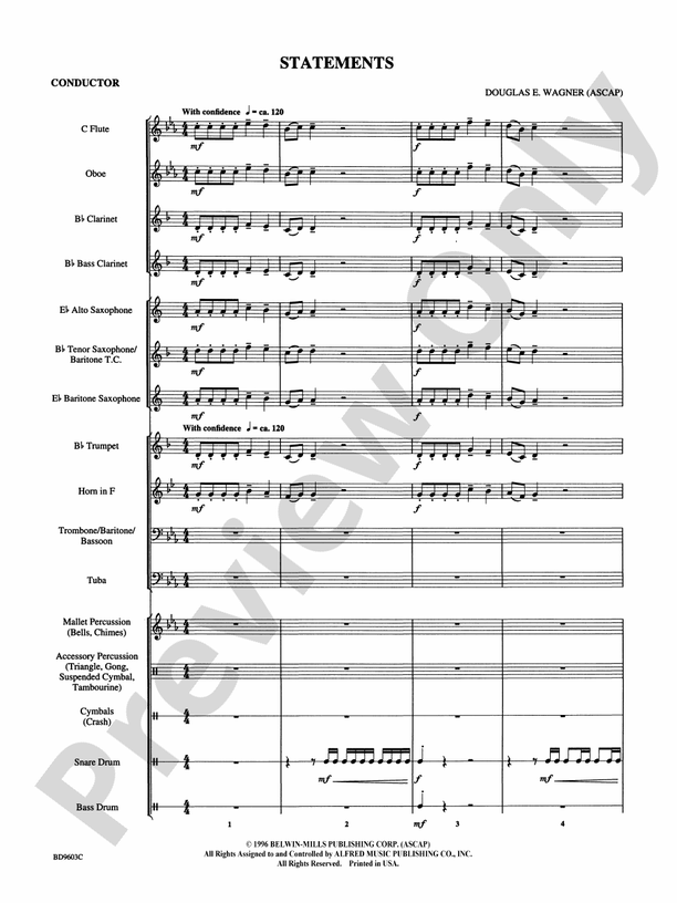 Statements: Concert Band Conductor Score & Parts: Douglas E. Wagner ...