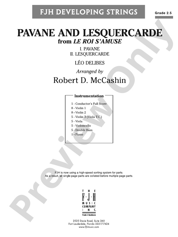 Pavane and Lesquercarde: Score: String Orchestra Score: Leo Delibes ...