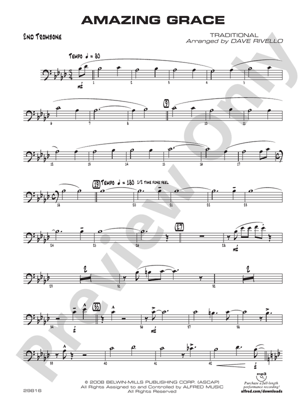 Amazing Grace: 2nd Trombone: 2nd Trombone Part - Digital Sheet Music Download