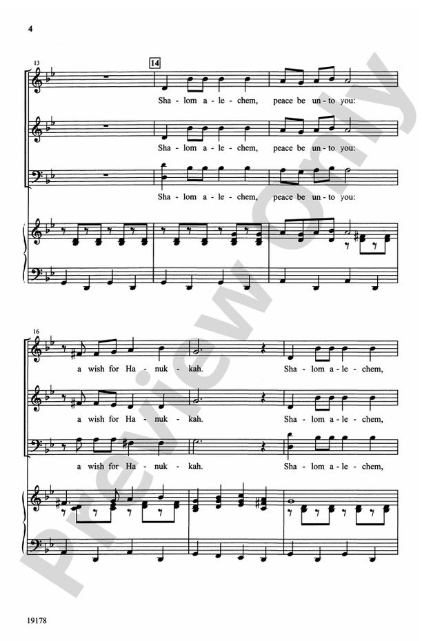 A Wish For Hanukkah Shalom Alechem 3 Part Mixed Choral Octavo Marti