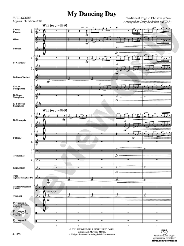 My Dancing Day: Concert Band Conductor Score & Parts - Digital Sheet ...