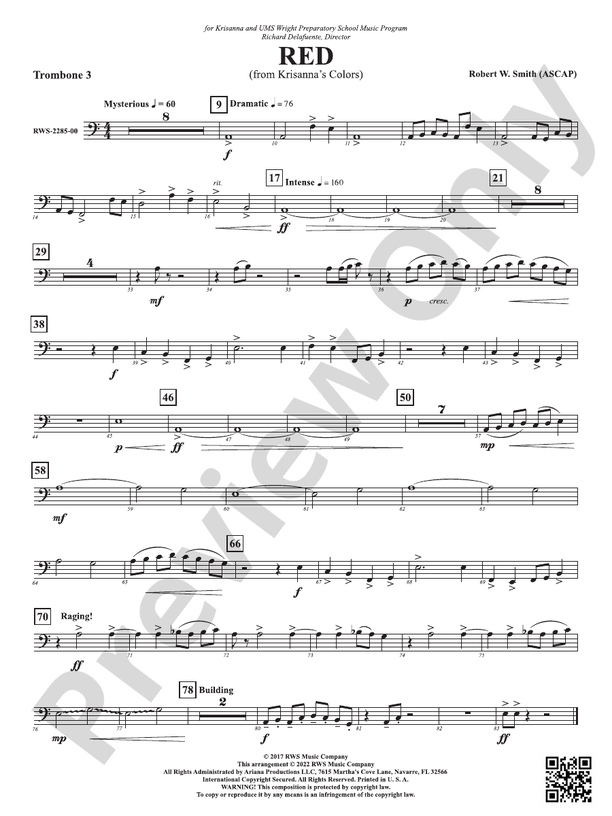 Red - From Krisanna's Colors: 3rd Trombone: 3rd Trombone Part: Robert W. Smith - Digital Sheet ...