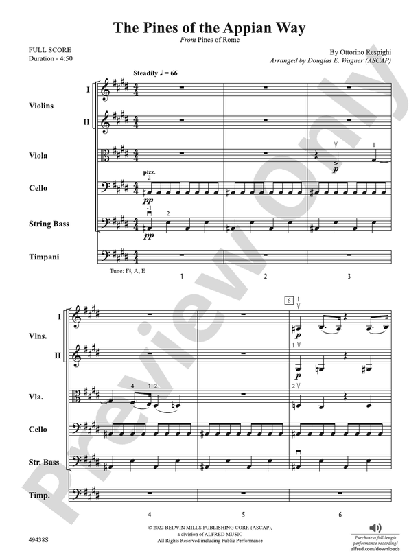 The Pines of the Appian Way: String Orchestra Conductor Score & Parts: Ottorino Respighi ...