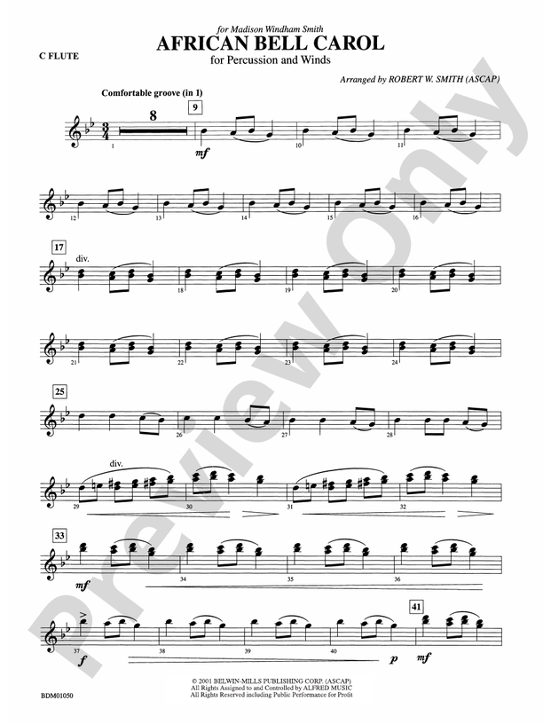 African Bell Carol (for Percussion and Winds): Flute: Flute Part - Digital Sheet Music Download