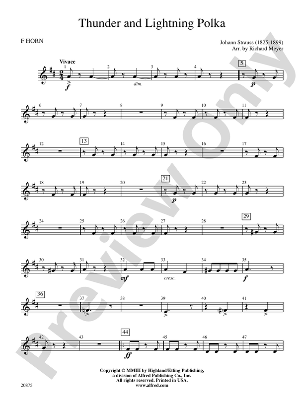 Thunder and Lightning Polka: 1st F Horn: 1st F Horn Part - Digital ...