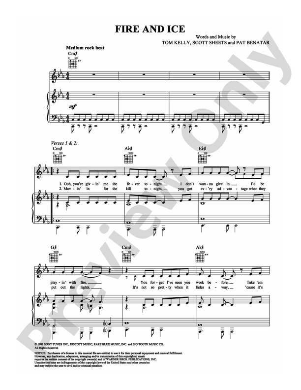 Fire and Ice: Piano/Vocal/Chords: Pat Benatar - Digital Sheet Music ...