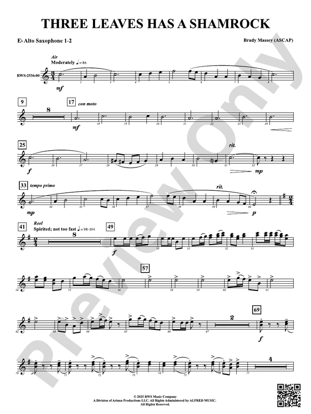 Three Leaves Has A Shamrock: 1st & 2nd E-flat Alto Saxophone: 1st & 2nd E-flat Alto Saxophone ...