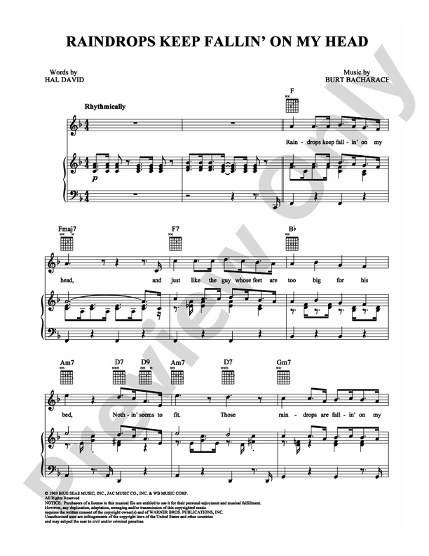 Raindrops Keep Fallin' On My Head: Piano/Vocal/Chords: B. J. Thomas - Digital Sheet Music Download