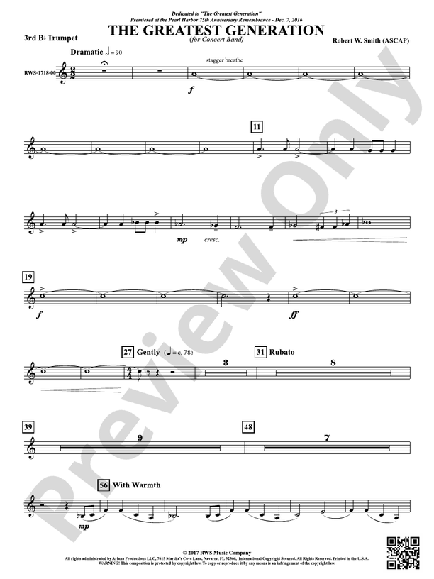 The Greatest Generation - For Concert Band: 3rd B-flat Trumpet: 3rd B ...