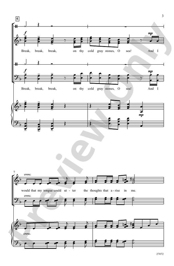 Break, Break, Break: SSATB Choral Octavo: Ruth Morris Gray - Digital Sheet Music Download