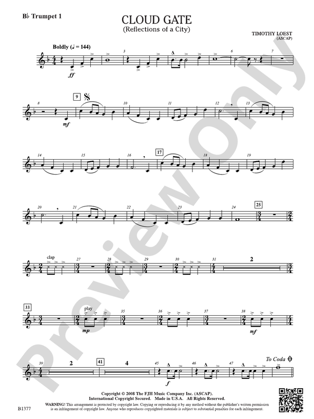 Cloud Gate (Reflections of a City): B-flat Trumpet 1: B-flat Trumpet 1 Part: Timothy Loest ...