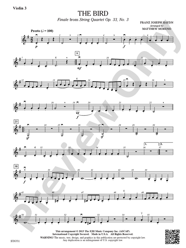 The Bird: Violin 3 (Viola T.C.): Violin 3 (Viola T.C.) Part: Franz ...