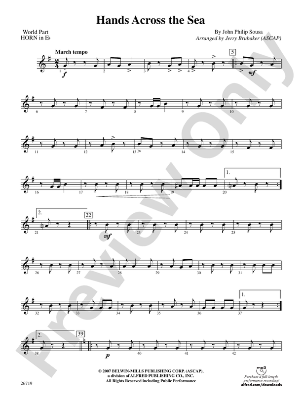Hands Across the Sea: (wp) 1st Horn in E-flat: (wp) 1st Horn in E-flat ...