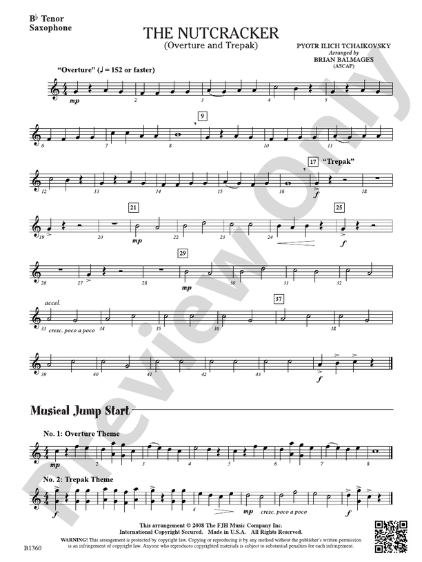The Nutcracker (Overture and Trepak): B-flat Tenor Saxophone: B-flat Tenor Saxophone Part: Pyotr ...