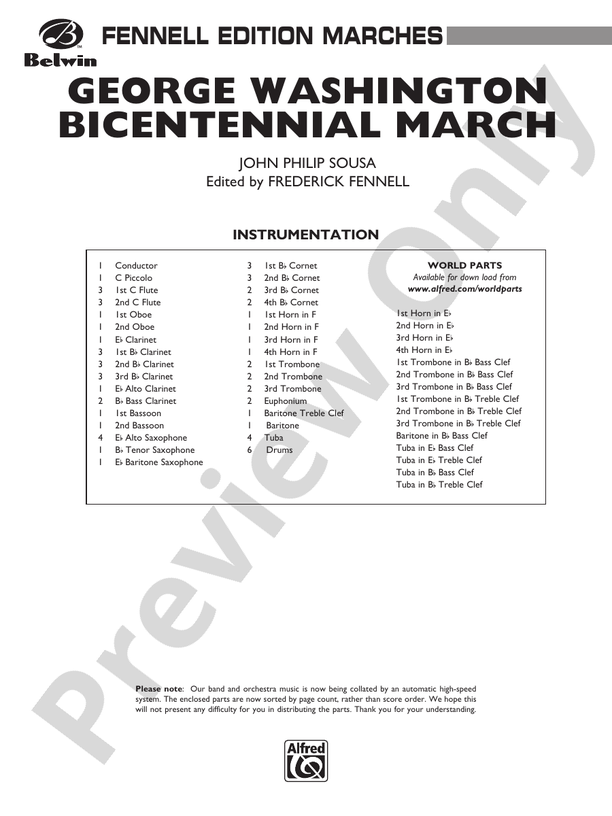 George Washington Bicentennial March: Concert Band Conductor Score ...
