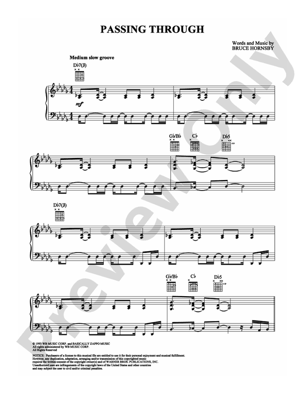 Passing Through: Piano/Vocal/Chords: Bruce Hornsby - Digital Sheet ...