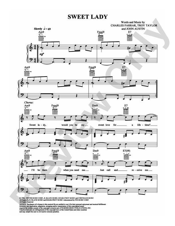 Sweet Lady: Piano/Vocal/Chords: Tyrese - Digital Sheet Music Download