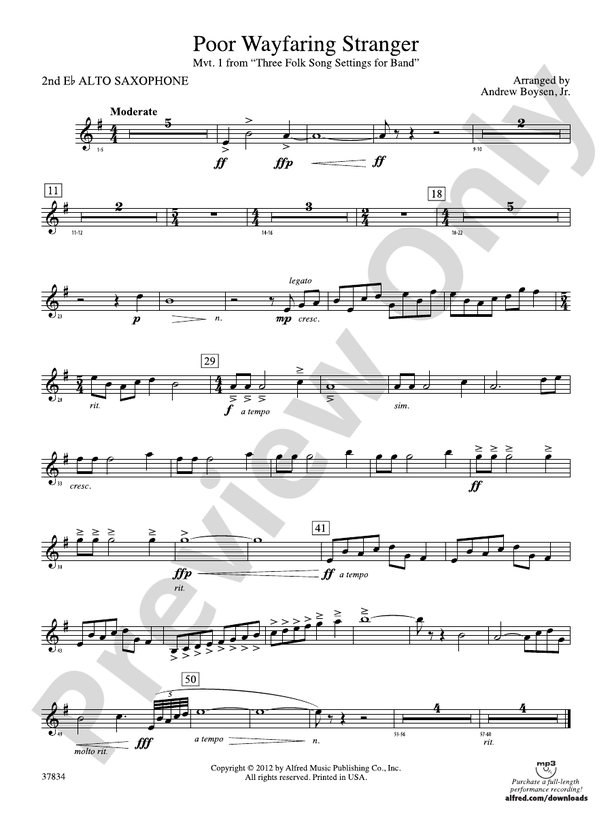 Poor Wayfaring Stranger: 2nd E-flat Alto Saxophone: 2nd E-flat Alto ...