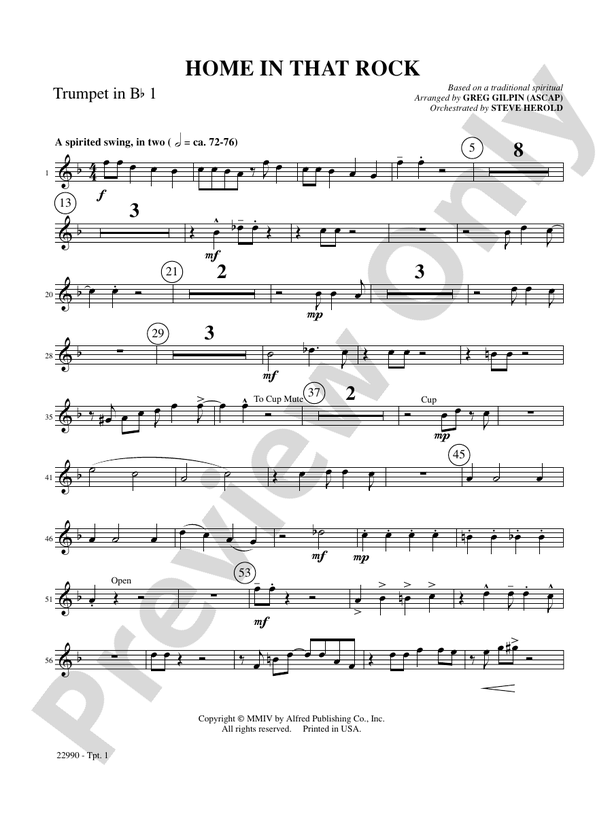 Home in That Rock: 1st B-flat Trumpet: 1st B-flat Trumpet Part ...