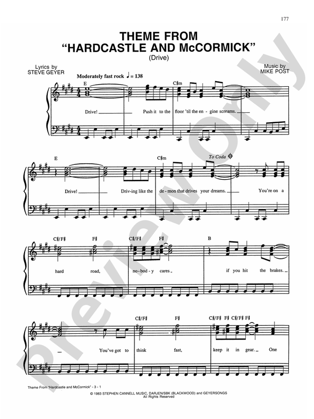Hardcastle & McCormick (Cues): Piano/Vocal/Chords: Mike Post - Digital ...