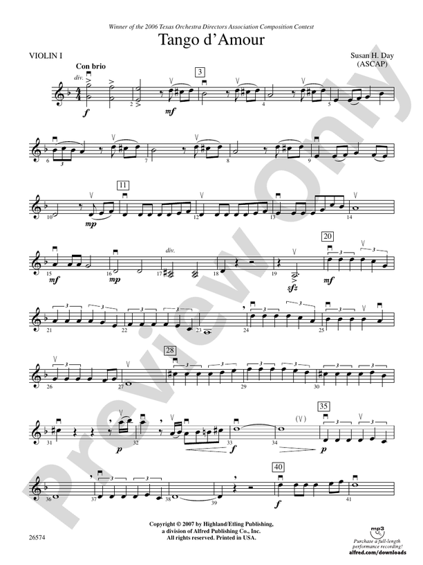 Tango d'Amour: 1st Violin: 1st Violin Part - Digital Sheet Music Download