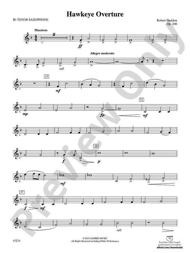 Hawkeye Overture: B-flat Tenor Saxophone: B-flat Tenor Saxophone Part - Digital Sheet Music Download