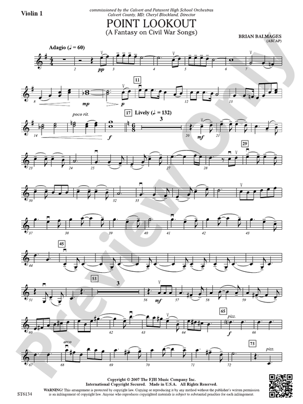 Point Lookout (A Fantasy on Civil War Songs): Violin 1: Violin 1 Part ...