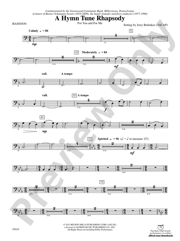 A Hymn Tune Rhapsody: Bassoon: Bassoon Part - Digital Sheet Music Download