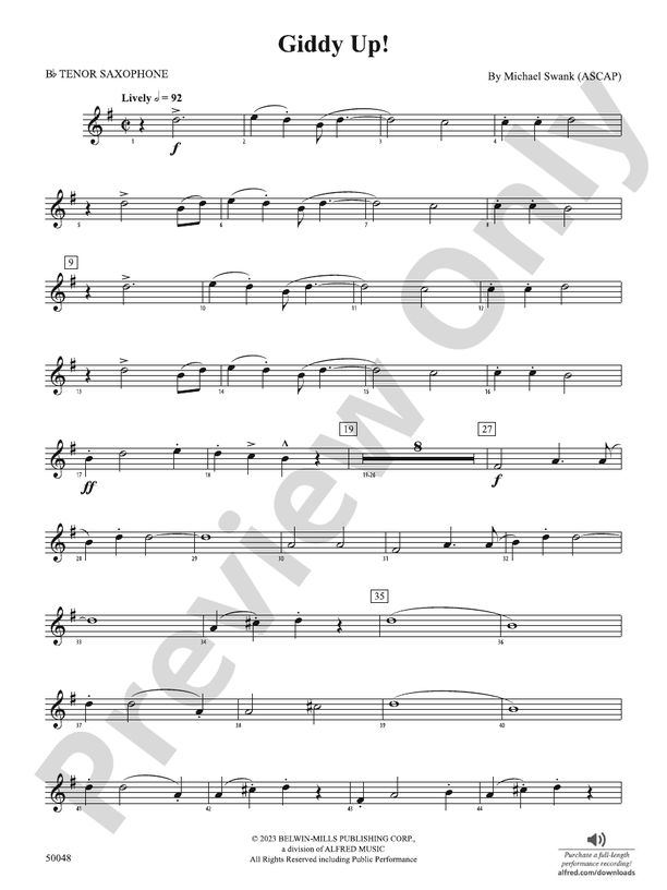 Giddy Up!: B-flat Tenor Saxophone: B-flat Tenor Saxophone Part ...