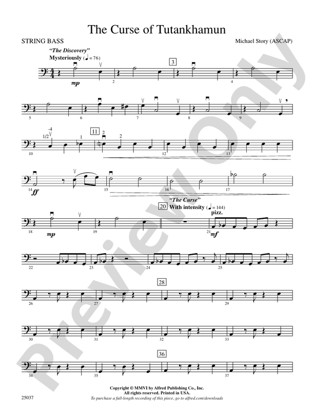 The Curse of Tutankhamun: String Bass: String Bass Part - Digital Sheet ...