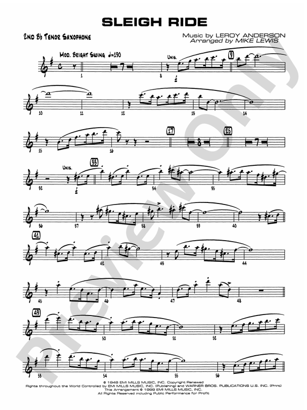 Sleigh Ride: 2nd B-flat Tenor Saxophone: 2nd B-flat Tenor Saxophone Part - Digital Sheet Music ...