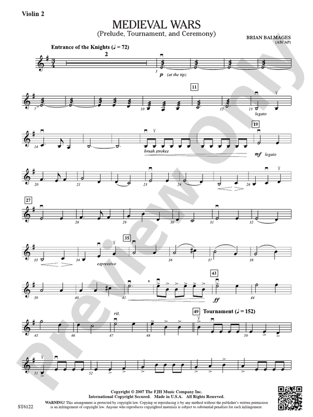 Medieval Wars (Prelude, Tournament, and Ceremony): Violin 2: Violin 2 ...