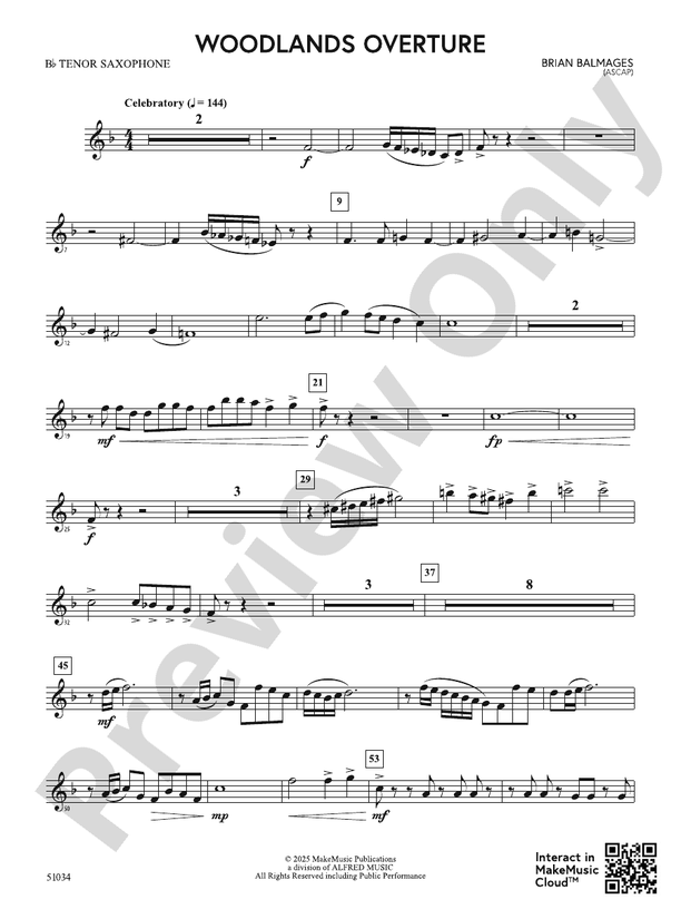 Woodlands Overture: B-flat Tenor Saxophone: B-flat Tenor Saxophone Part - Digital Sheet Music ...