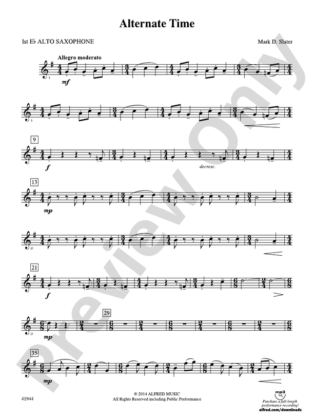 Alternate Time: E-flat Alto Saxophone: E-flat Alto Saxophone Part ...