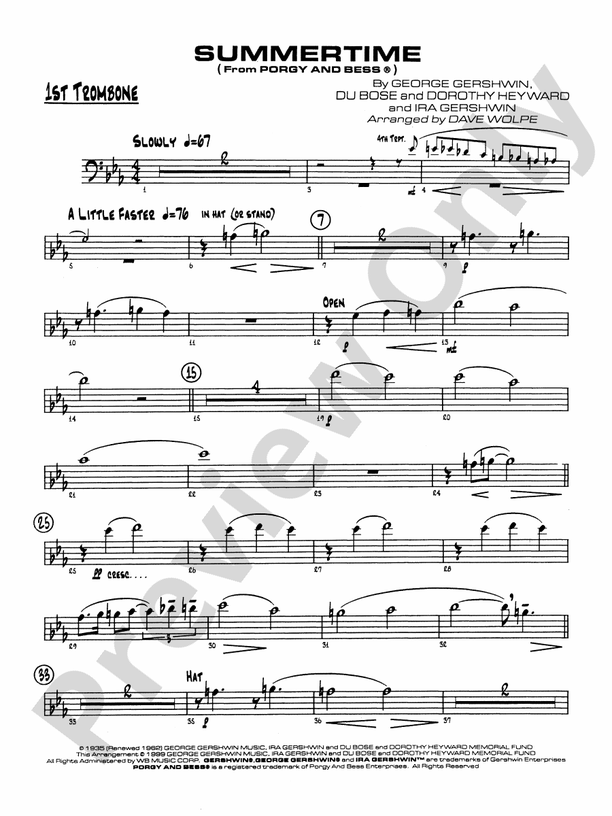 Summertime: 1st Trombone: 1st Trombone Part - Digital Sheet Music Download