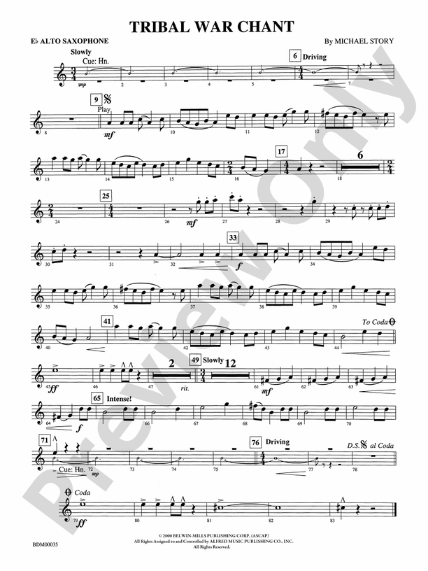 Tribal War Chant: E-flat Alto Saxophone: E-flat Alto Saxophone Part ...