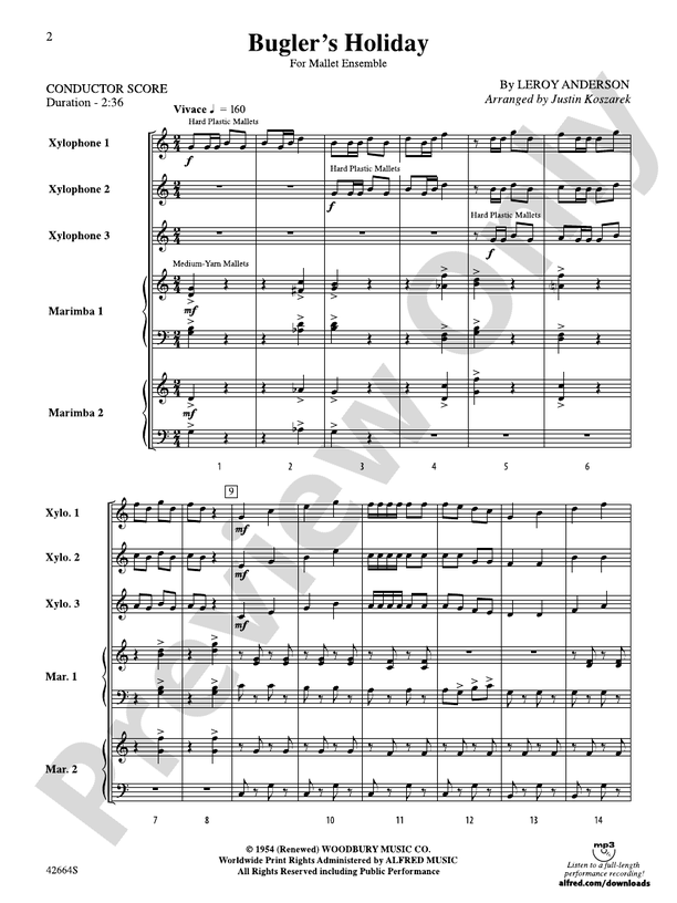 Bugler's Holiday: Percussion Ensemble Conductor Score & Parts: Leroy Anderson - Digital Sheet ...