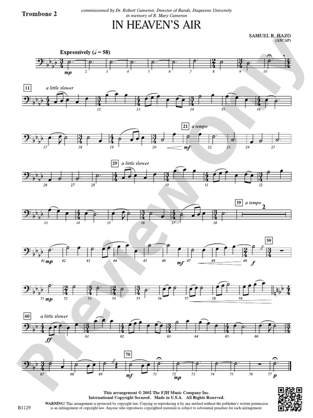 In Heaven's Air: Trombone 2: Trombone 2 Part: Samuel R. Hazo - Digital Sheet Music Download
