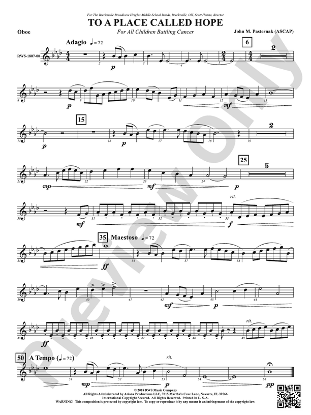 To a Place Called Hope - For All Children Battling Cancer: Oboe: Oboe ...