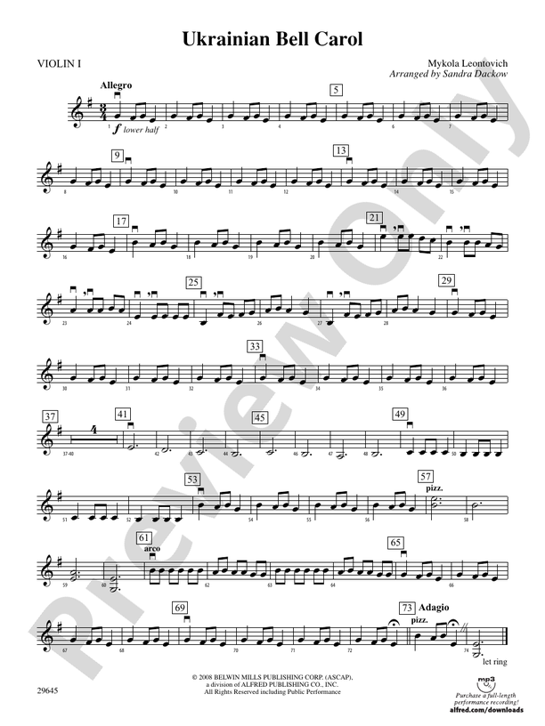 Ukranian Bell Carol: 1st Violin: 1st Violin Part - Digital Sheet Music ...
