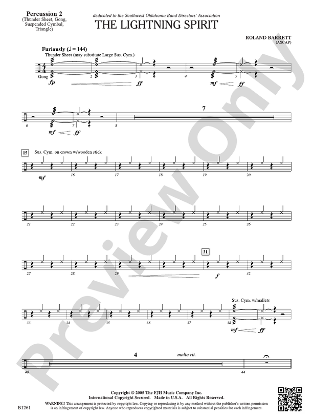 The Lightning Spirit: Percussion 2: Percussion 2 Part: Roland Barrett ...