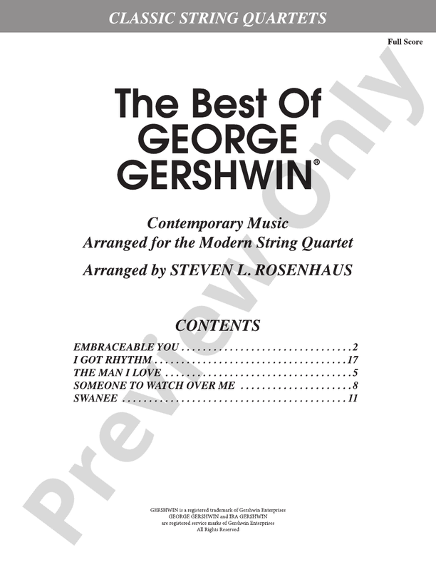 George Gershwin: String Quartet Full Score & Parts: George Gershwin ...