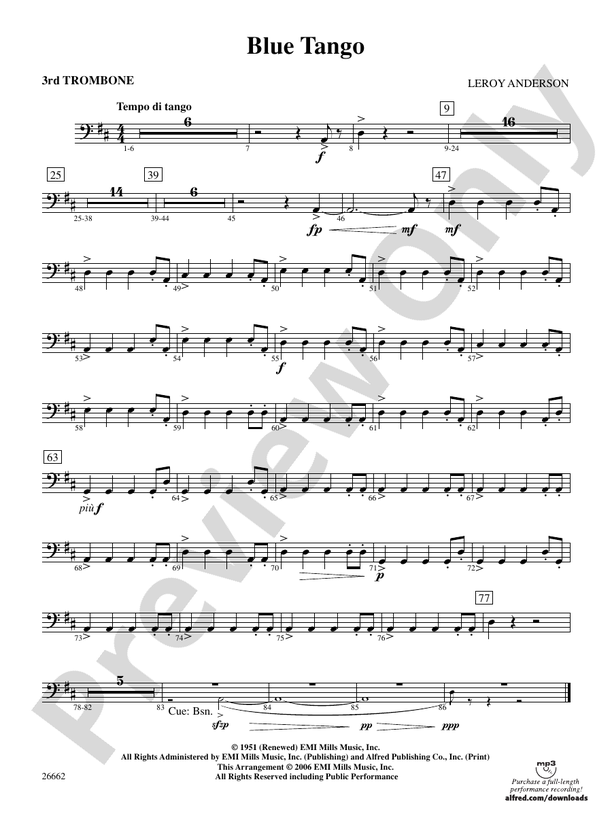 Blue Tango: 3rd Trombone: 3rd Trombone Part - Digital Sheet Music Download