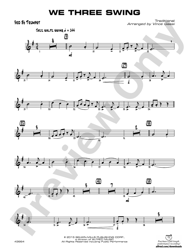 We Three Swing: 3rd B-flat Trumpet: 3rd B-flat Trumpet Part - Digital Sheet Music Download