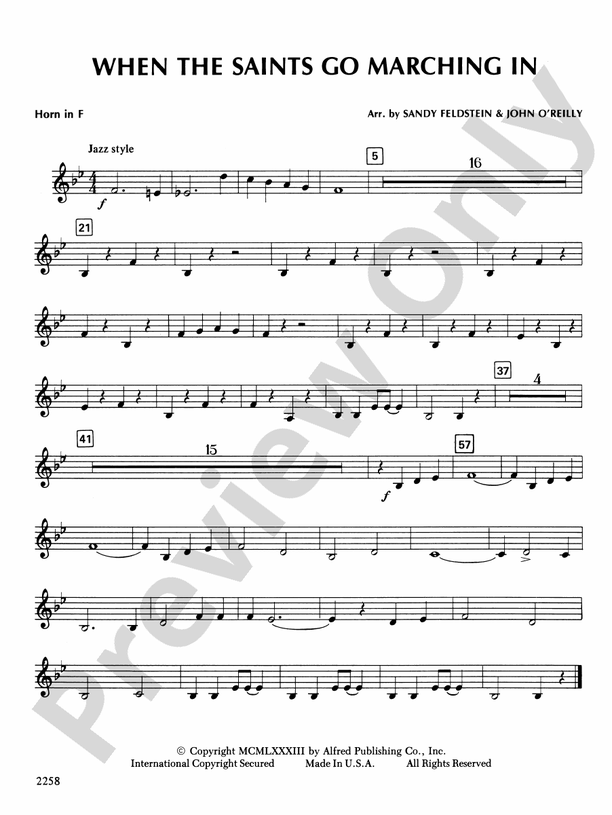 When the Saints Go Marching In: 1st F Horn: 1st F Horn Part - Digital ...