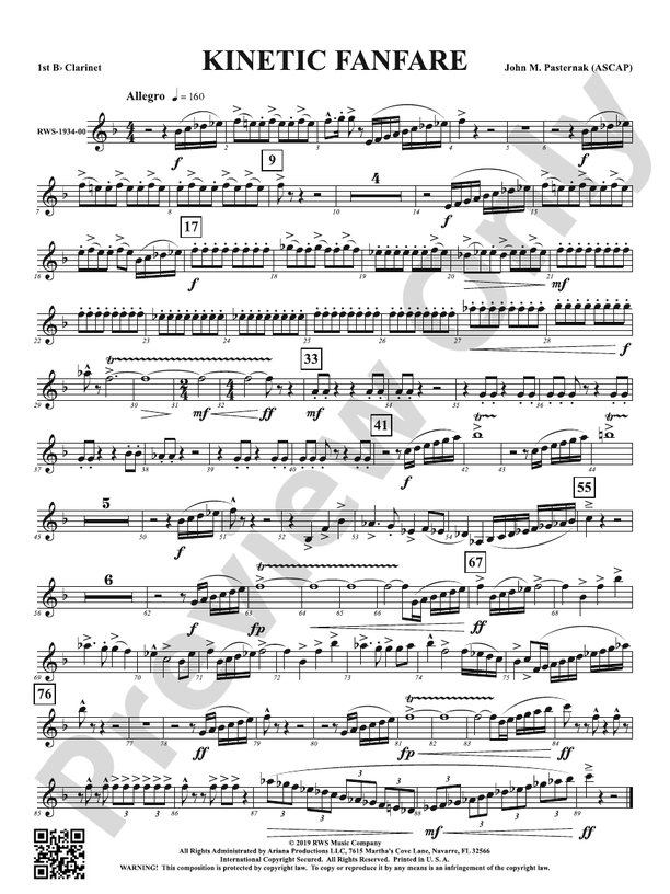 Kinetic Fanfare: 1st B-flat Clarinet: 1st B-flat Clarinet Part: John M ...